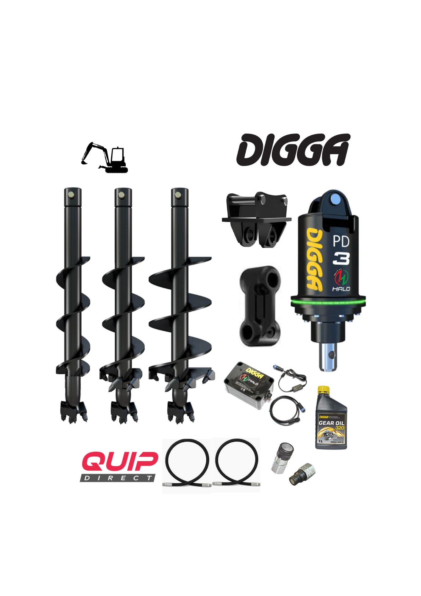 PD3 Auger Drive 150mm 250mm 350mm Dedicated Rock Auger Double Pin Hitch ...