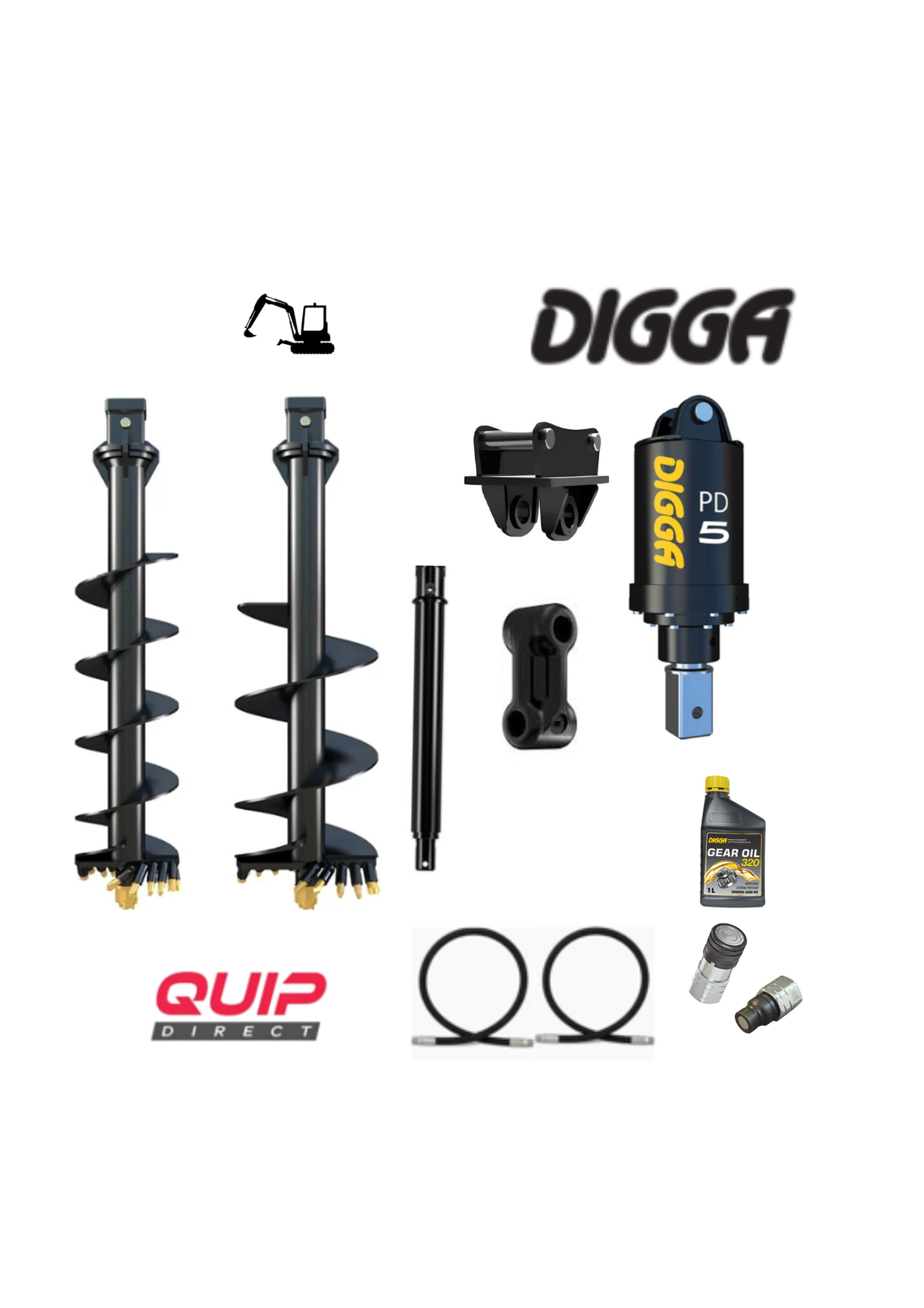 PD5 Auger Drive 75mm square 350mm 450mm Earth/Rock Auger 1500mm ...